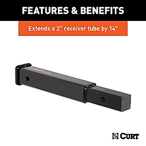 CURT 45795 14-Inch Long Trailer Hitch Extension for 2-Inch Receiver, 3,500 lbs, Gloss Black Powder Coat