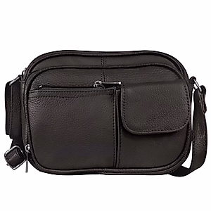 Cowhide Leather Women's Shoulder Purse Small Cross Body Organizer Bag with Many Pockets (Red-belt bag)