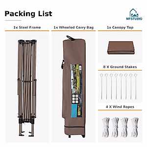 PHI VILLA 13' x 13' Patio Gazebo Tent Outdoor Pop-up Canopy Shelter with Elegant Corner Curtain for Backyard, Party, Family Outings, 169 Sq. Ft of Shade, Brown