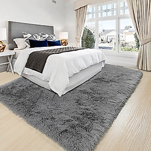 RUGTUDER Grey Soft Area Rug for Bedroom,8x10,Big Fluffy Furry Shaggy Fuzzy Rug,Shag Carpet for Living Room ,Baby Room, Girls Boys Room,Dorm Nursery Room Rug for Kids ,Non-Slip Rug