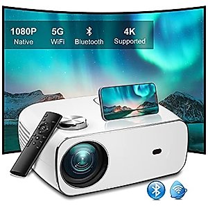 Mini Projector with WiFi and Bluetooth, 1080P HD Movie Projector 320ANSI, FunFlix 5G WiFi Projector 4K Support, Outdoor Projector Portable Home Projector for HDMI,USB,iOS/Android Phone,Laptop,TV Stick
