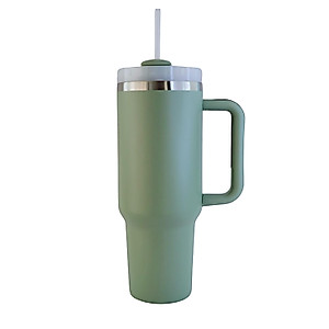 Green Insulated 40 Oz Tumbler - Stainless Steel with Straw, Lid, and Handle for Everyday Use