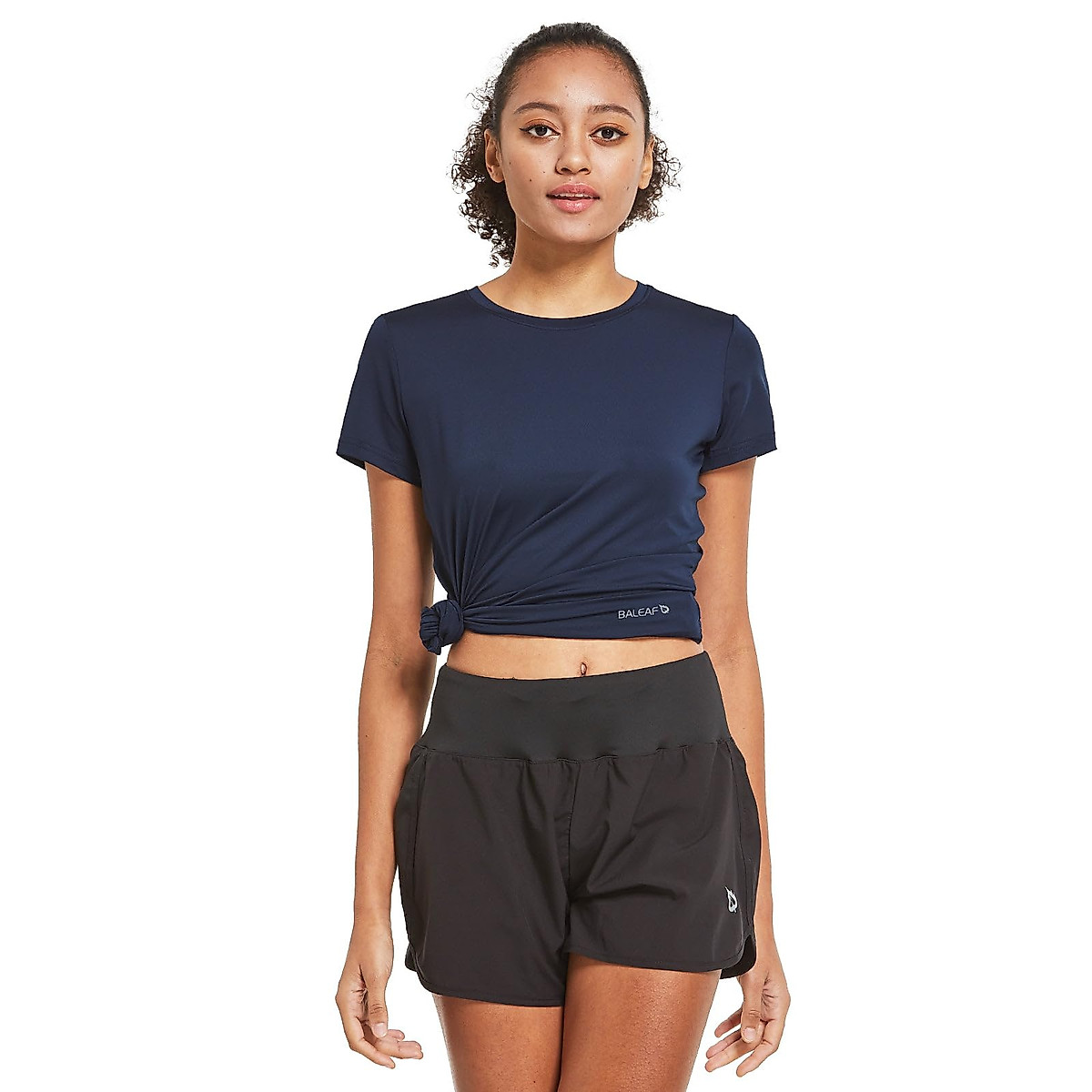 BALEAF Women's Short Sleeve Running Workout Shirts Athletic Tops Lightweight Quick Dry Training Yoga Crewneck Navy L