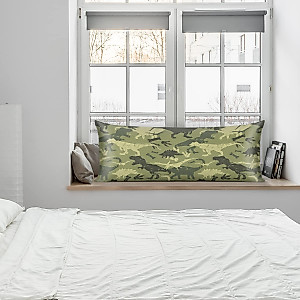 Grunge Dino Camo Body Pillow Case Cover 21x54 Khaki Green Long Body Pillow Pillowcase Soft Breathable Satin Body Pillow Covers for Hair and Skin