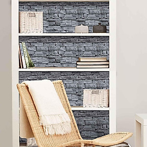 practicalWs 17.71" x 393.7" Grey Brick Stone Peel and Stick Wallpaper 3D Removable Decoration Wall Paper Self-Adhesive Contact Paper Stick on Wall Panels Backsplash Bedroom Wall