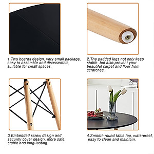 Liink1Ga Black Coffee Table 31.5''–Small,Round,Modern Dining Room Table Kitchen Table Coffee Table - for 2 to 4 People