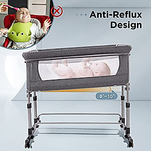 Ihoming Twin Bassinets for Baby, Double Bassinet Bedside Sleeper for Twins, Bassinets Sleeper for 2 Babies, Infant Co Sleeper Bedside Crib Attaches to Bed, Grey