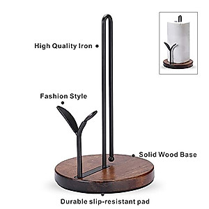 Standing Paper Towel Holder, Kitchen Paper Hanger Rack, Simply Tear Wooden Paper Towel Organizer Roll Dispenser for Cabinet Countertop Dining Room Table, Black