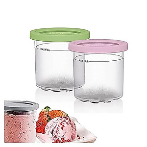 EVANEM 2/4/6PCS Creami Pint Containers, for Ninja Creami Deluxe,16 OZ Ice Cream Containers Airtight and Leaf-Proof Compatible with NC299AMZ,NC300s Series Ice Cream Makers,Pink+Green-6PCS