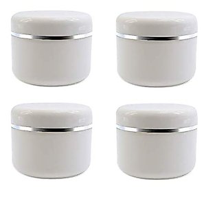 JQYXSS 4 Pieces Empty White Silver Edge Plastic Jar,Face Cream Lip Balm Lotion Storage Container for Cosmetic, Lotion, Cream