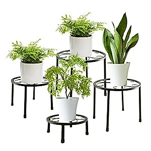 Ailibre 4-Pack Metal Plant Stands, Heavy Duty Iron Flower Pot Stand, Indoor Outdoor Metal Rustproof Planter Container Round Supports Display Rack for Home & Garden Decor