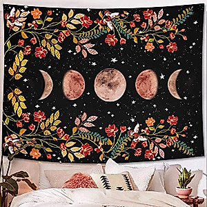 Sun And Moon Tapestry - 51.2 x 59.1 In Moon Phase Tapestries Flower Vine Tapestry Home Decoration Background Cloth, Garden Decor Banner Tapestry For Bedroom Livingroom Wall Hanging Art Aesthetic