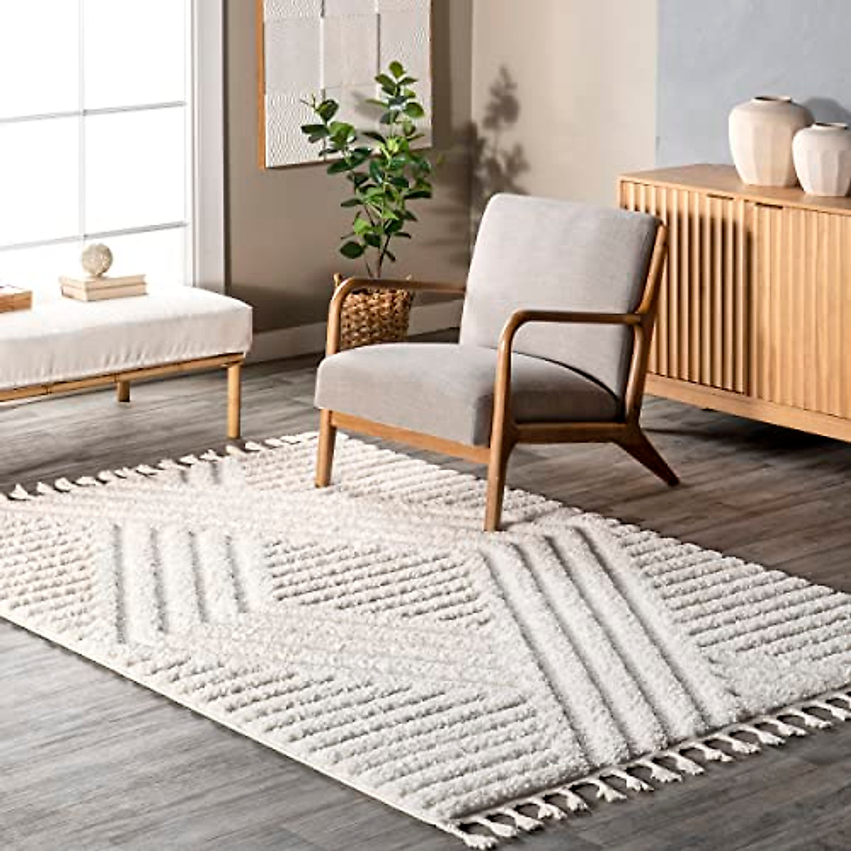 nuLOOM Risette Geometric Shag Tassel Area Rug, 9' x 12', Beige