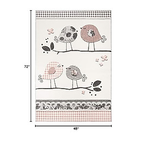 SAFAVIEH Carousel Kids Collection Accent Rug - 4' x 6', Pink & Ivory, Birds Design, Non-Shedding & Easy Care, Ideal for High Traffic Areas for Boys & Girls in Playroom, Nursery, Bedroom (CRK153P)