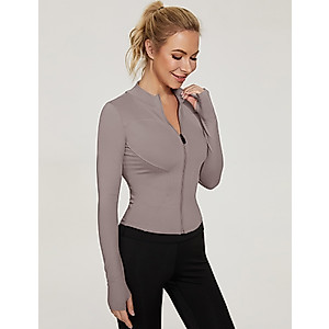 LUYAA Women's Workout Jackets Lightweight Zip Up Yoga Jacket Cropped Athletic Slim Fit Tops Lunar Rock M