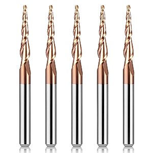 HQMaster Tapered Ball Nose End Mill 1/8 inch Shank Tungsten Carbide Cutter 3D Woodworking Tool CNC Router Bits (D=1.0mm)