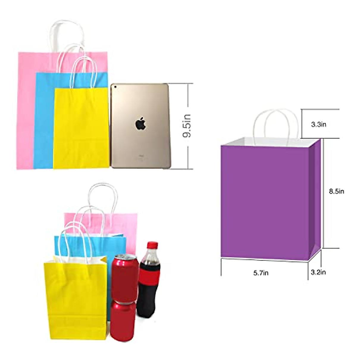 TIMBLESSING 24 purple Bulk Kraft Party Gift Bags With 24 Sheets of purple Wrapping Paper, Small Size Gift Bag, (8.6x3.2x5.9 Inch)