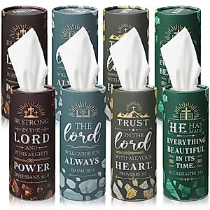 PerKoop 8 Pcs Car Tissue Holder Christian Verses Cylinder Boxes with Facial Tissue Bulk Religious Disposable Round Bible Napkins for Women Teacher Prayer Nurse Holiday Church Supplies Gifts