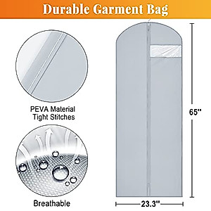MecTo Garment Bags Set of 2, Dust-Proof Garment Bags for Hanging Clothes, Suit Bag for Storage and Travel with Clear Window, Breathable Dress Bags for Gowns Suits Coats (Grey, 23.3 x 65 Inch)