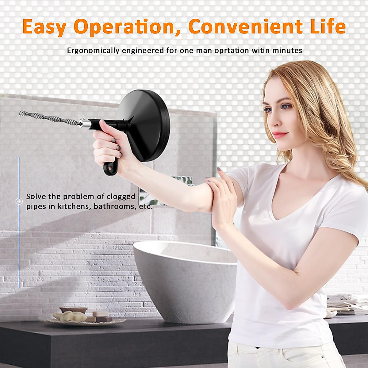 DR.PEN 32FT Drain Auger, [Easy to Use & Highly efficient] Flexible Plumbing Snake Drain Clog Remover, Drain Clog Remover for Kitchen, Bathroom and Shower Sink, Comes with Work Gloves and Floor Drain