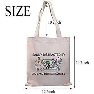 BDPWSS Sewing Tote Bag Quilting Gifts For Sewer Quilter Canvas Bag Dog Lover Dog Mom Shopping Bag (distracted dog sewing TG)