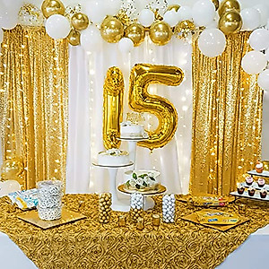 10x10 ft White Backdrop Curtains and 10x4 ft Gold Sequin Backdrop Curtains for Parties, Wrinkle Free Backdrop Drapes for Wedding Birthday Party Photography Background, 4 Panels