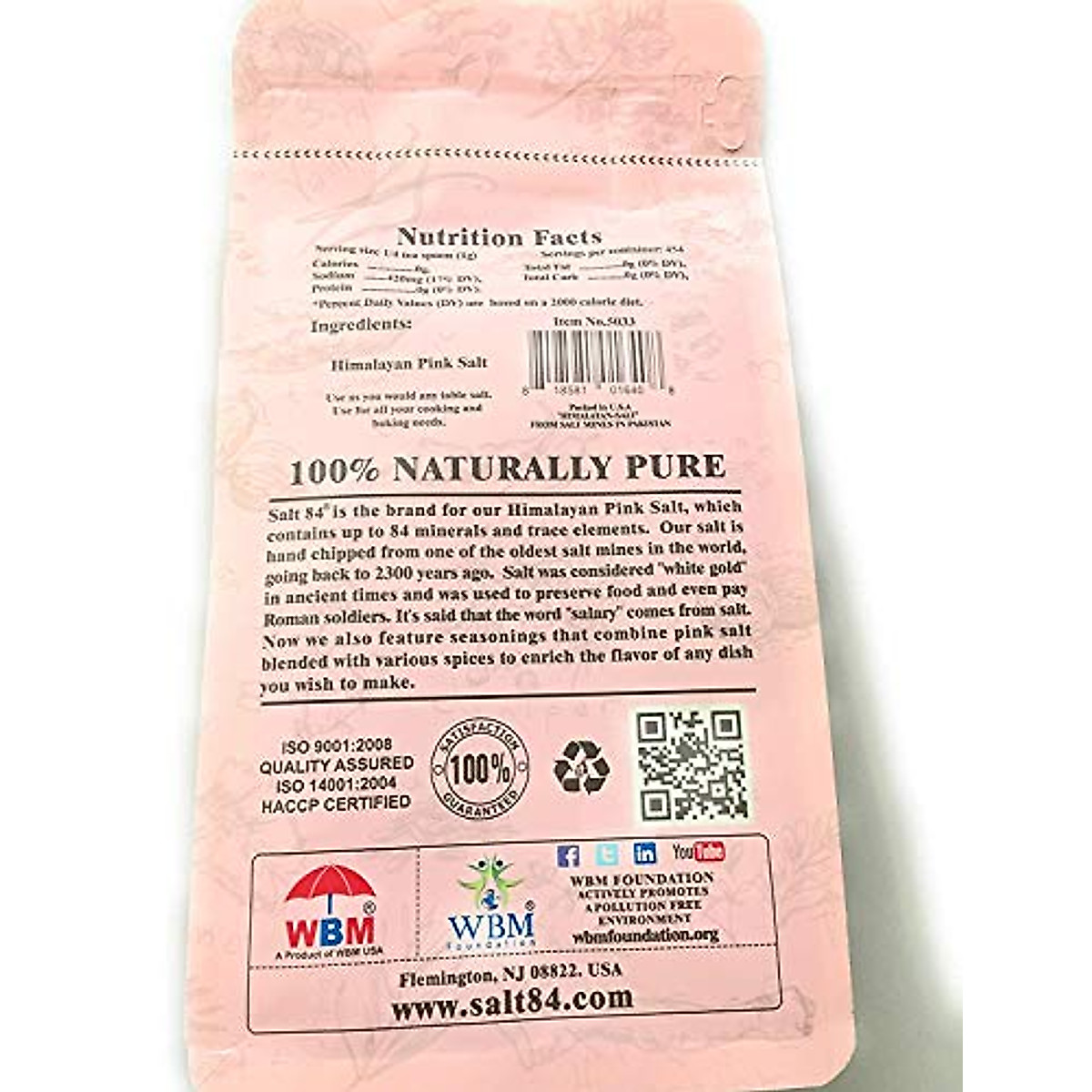 SALT 84 Himalayan Chef Pink Salt, Fine Grain, 1 Pound (Pack of 1)