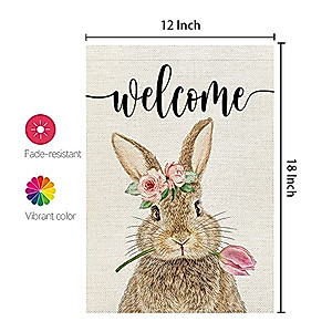 CROWNED BEAUTY Easter Brown Bunny Garden Flag 12x18 Inch Double Sided for Outside Burlap Small Welcome Yard Holiday Flag CF701-12