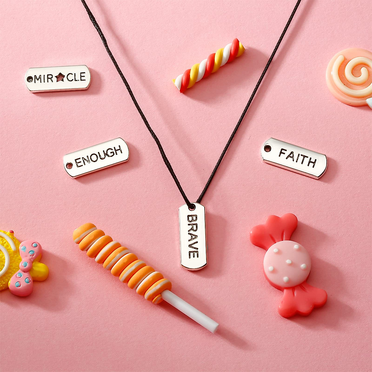 80 Pieces Word Charms Pendants Engraved Motivational Jewelry Making Accessories for DIY Necklaces, Bracelets, Key Chains(Silver)