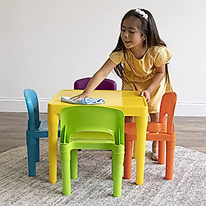 Humble Crew Kids Plastic 4 Set, Yellow Table/Vibrant Chairs