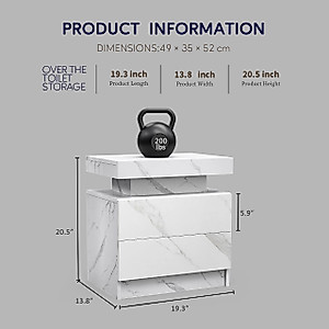 DobleCliCli LED Nightstands, Modern End Side Table with 2 Drawers, LED Bedroom Furniture for Bedroom and Living Room, White Marble Pattern