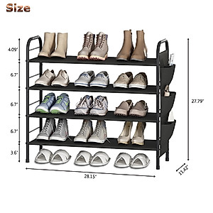 SUOERNUO Shoe Rack Storage Organizer 4 Tier Free Standing Metal Shoe Shelf Compact Shoe Organizer with Side Bag for Entryway Closet Bedroom,Black