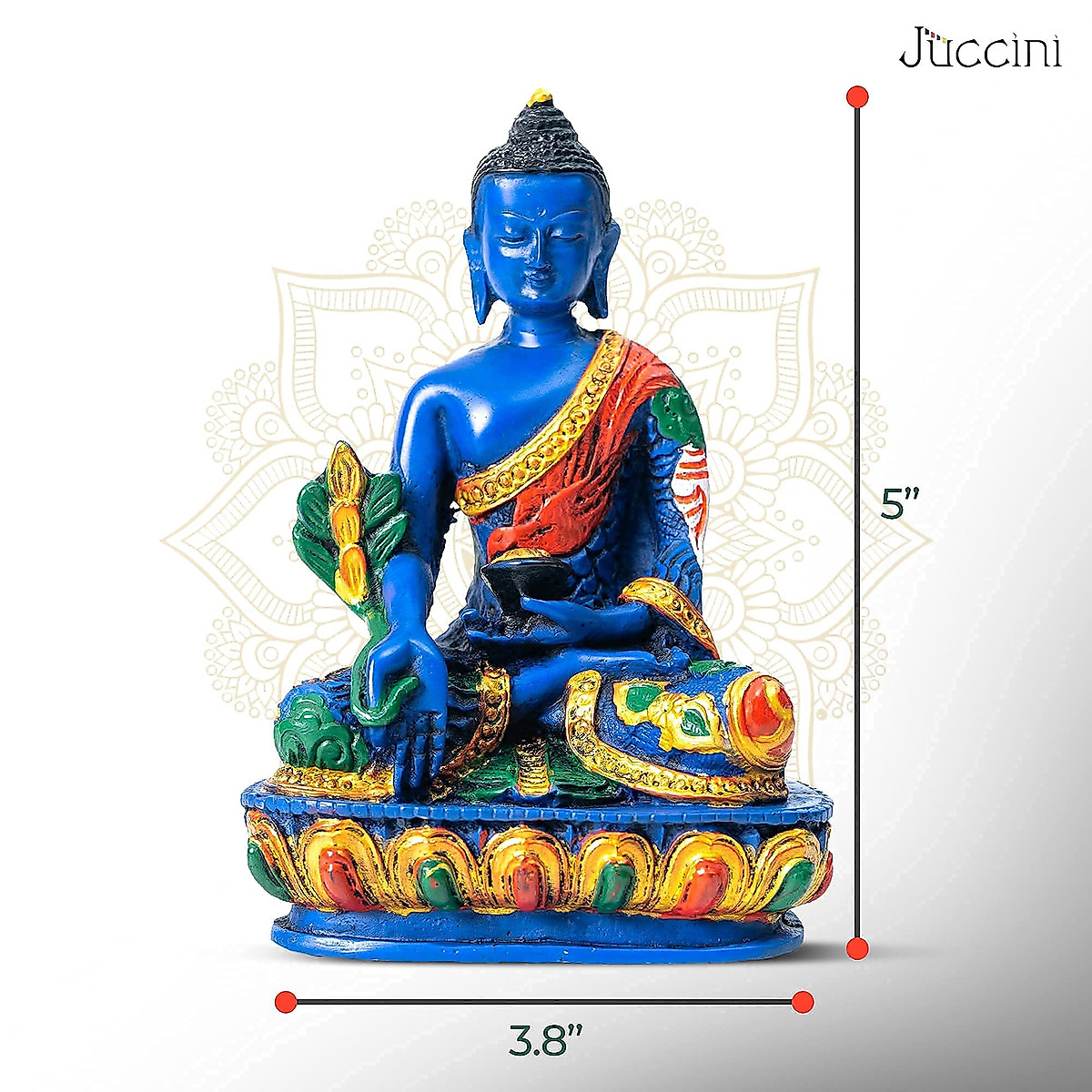 Juccini Handmade 5" Buddha Statues for Home Decor, Small Buddha Meditation Statue for Indoors Outdoor Office & Home Decoration, Hand Painted in Nepal (Medicine Buddha)