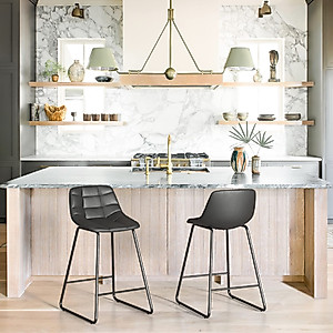 LUE BONA Upholstered Checkered Pattern Bar Stools Set of 4, Faux Leather 30 Inch Bar Height Chairs with Metal Legs for Kithchen Island, Red Brown