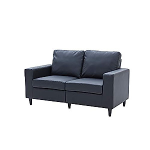 Woanke Sofa Modern Style Loveseat PU Leather Upholstered Couch Furniture for Home or Office, Solid Frame and Wood Legs, Black