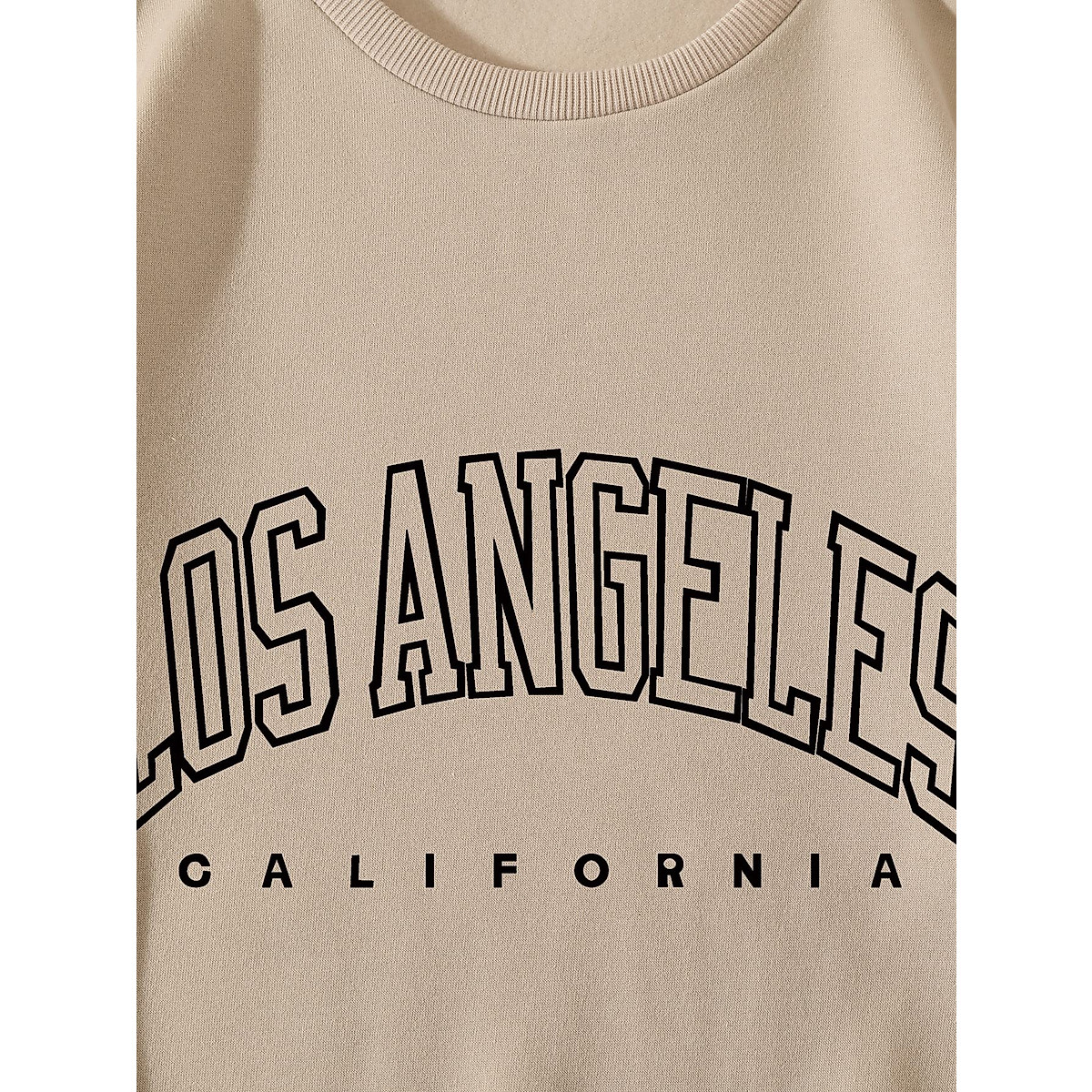 WDIRARA Men's Letter Graphic Round Neck Long Sleeve Sweatshirt Casual Tops Khaki Los Angeles L