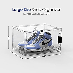 SEE SPRING Sneaker Cases for Sneakerheads Shoe Storage Boxes Clear Stackable Sneaker Display Boxes Shoe Organizers Fit up to Size 16 Containers Pack of 2