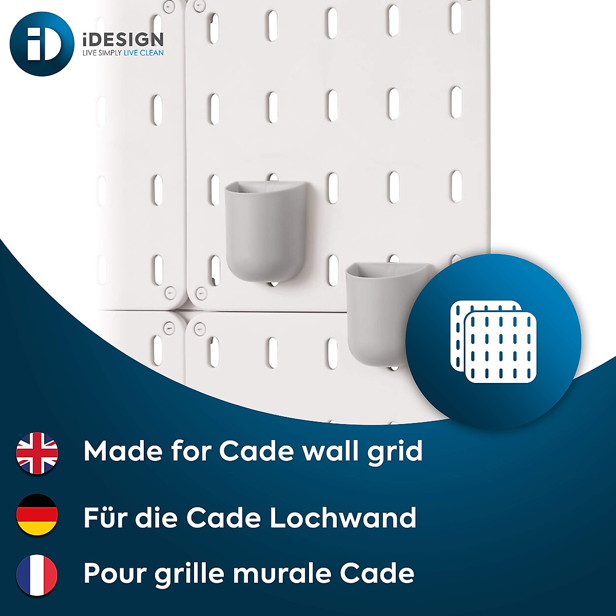 iDesign - 8243 Cade BPA-Free Plastic Modular Hanging Pegboard Organizer Storage Cup, 3.2" x 3.04" x 4", Gray