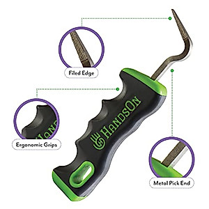 Handson Hoof Pick - Horse Grooming Supplies for Daily Cleaning & Maintenance - Metal Pick w/Hoof Filer for Horses - Ergonomic Grip