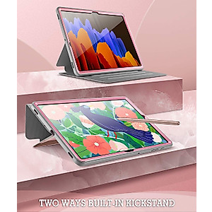 Popshine Marble Case Designed for Galaxy Tab S7 Plus / S8 Plus 12.4 Inch Tablet, Full Body Premium Protective Folio Cover with S Pen Holder, Liquid Marble Pink