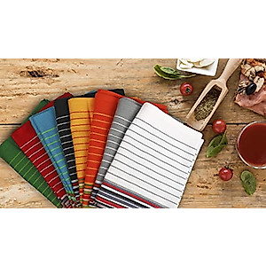 Urban Villa Kitchen Towels, Premium Quality, Cotton Dish Towels,Mitered Corners,Ultra Soft (Size: 20X30 in),Multi Color Waffle Stripes, Highly Absorbent Bar Towels & Tea Towels - (Set of 8)
