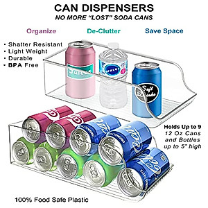 Soda Can Organizer for Refrigerator - Clear Storage Bins for Kitchen, Freezer, Countertops, and Cabinets - Shatter-Proof Plastic Can Dispenser - Beverage Rack Holds Up To 9 Cans | Set of 2