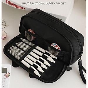 NIORYUZ 2024 Kitty Cat Pencil/Pen Pouch 4-Layers Extra Capacity Cosmetic Organizer Pen Brush Holder Mesh Pockets (4 Layers - Black)