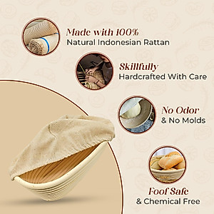 LITHOS Store 10 Inch Oval Natural Rattan Banneton Bread Proofing Basket Set with Bread Lame & Slashing Scraper - Natural Rattan Bread Proofing Basket, Ensures Crispy Crust & Fluffy Interior