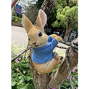 iRonrain Mini Garden Statues Hanging Bunny, Indoor Outdoor Decorations Cute Rabbit Planter Pots Hanger Art Décor Figurine Ornament for Easter Yard Home Garden Patio and Office (Blue)