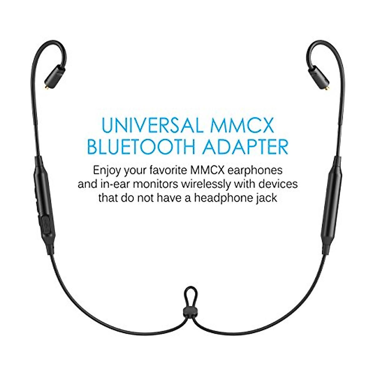 MEE audio BTX1 Bluetooth wireless universal MMCX adapter cable with Qualcomm aptX® technology, microphone, and remote (Black)