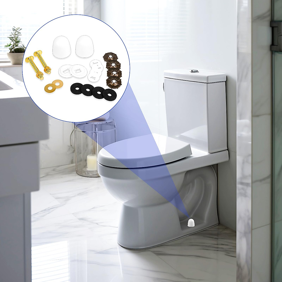 Toilet Floor Bolts and Caps Kit, Universal Toilet Flange Repair Kit Solid Brass Toilet Fixing Bolts and Nuts Set American Standard Toilet Parts Including Toilet Bolt Caps Closet Bolts and Washers