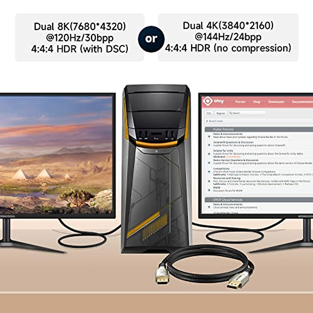 ALYYDBG Displayport 2.0 Cable 6FT, Gold Plated 16K Displayport Cable 2.0 Supports 80Gbps, 16K@60Hz, 8K@120Hz, 4K@165Hz, FreeSync G-Sync for DP Port TV, Monitor, Laptop, Graphic Cards