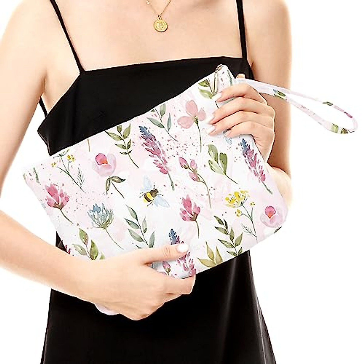 Fokongna Wet Bag, Wet Dry Bag, Makeup Bag, Toiletry Bag, Waterproof Large Capacity Travel Cosmetic Bag, Zipper Pouch for Women, Girls Mo Wife Sister Friends Baby Diaper Bag Bee Wildflower gifts