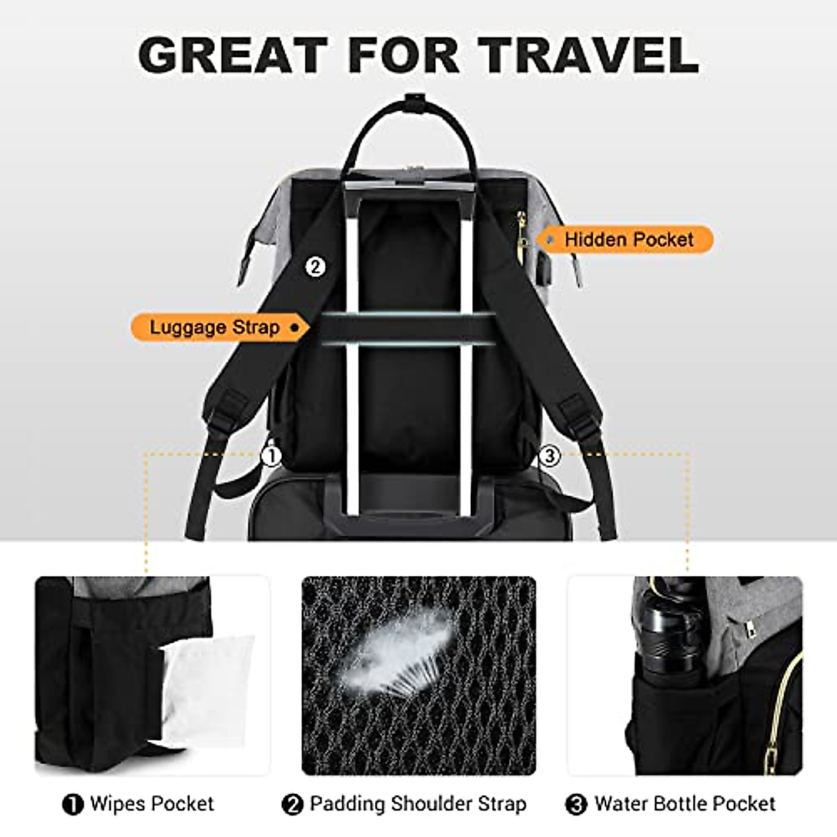 LOVEVOOK Laptop Backpack for Women Fashion Business Computer Backpacks Travel Bags Purse Doctor Nurse Work Backpack with USB Port, Fits 15.6-Inch Laptop Grey Black